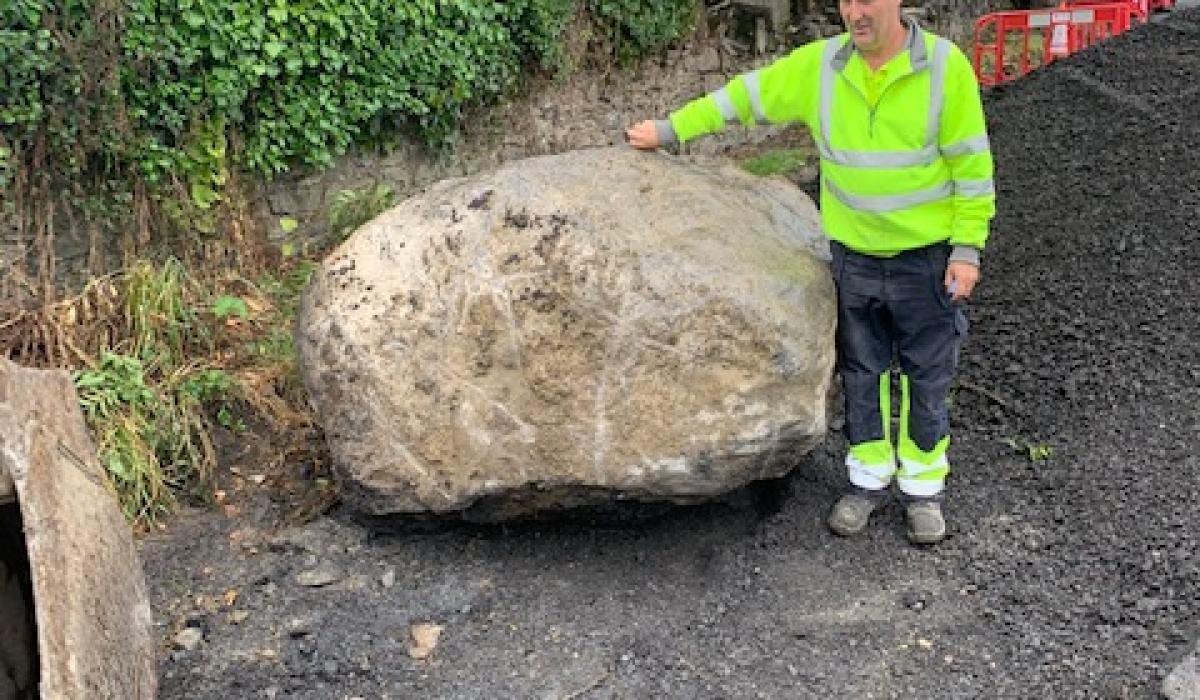Ice age boulder uncovered during roadworks in the Midlands - Offaly Live