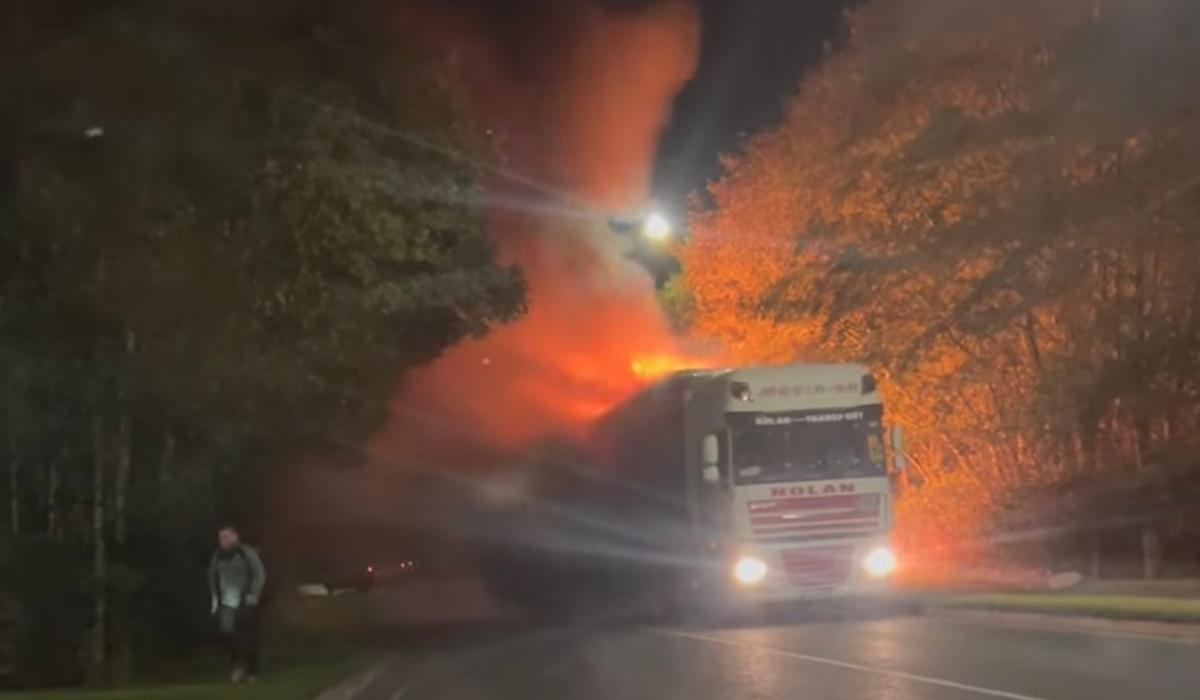 WATCH: Dramatic footage of large lorry on fire in the Midlands - Offaly ...