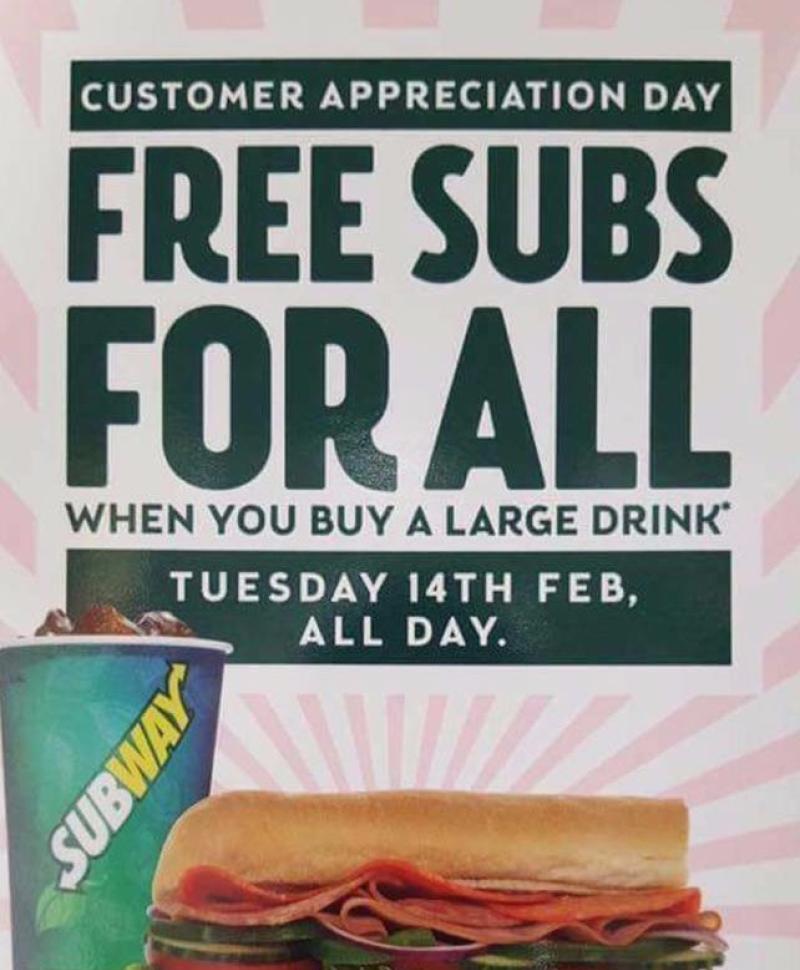Anyone for a free Subway? Today's your lucky day - Offaly Live