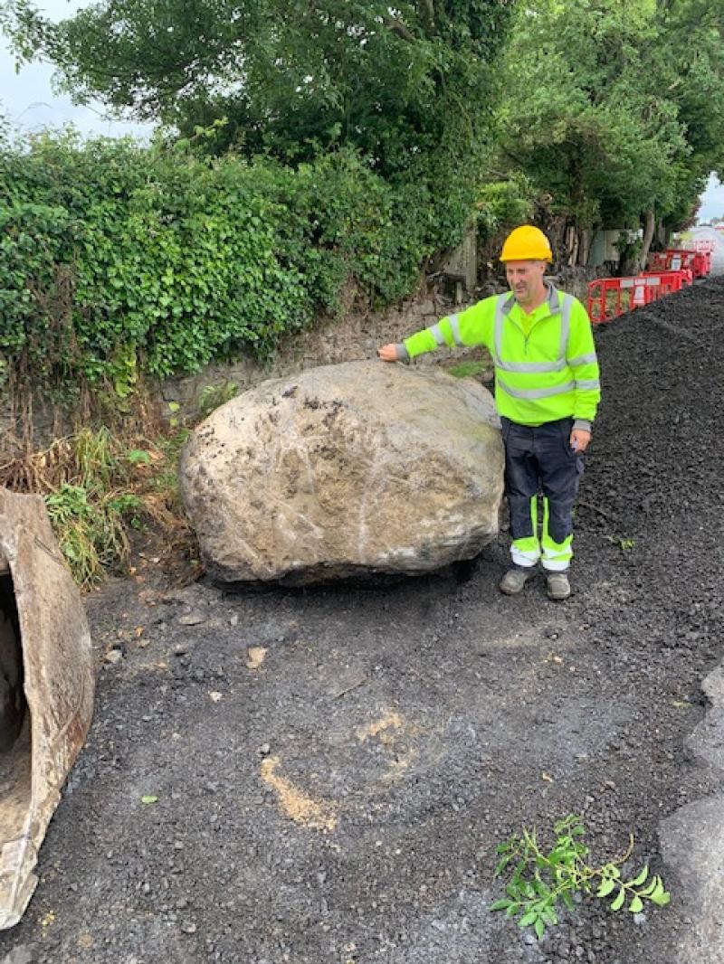 Ice age boulder uncovered during roadworks in the Midlands - Offaly Live