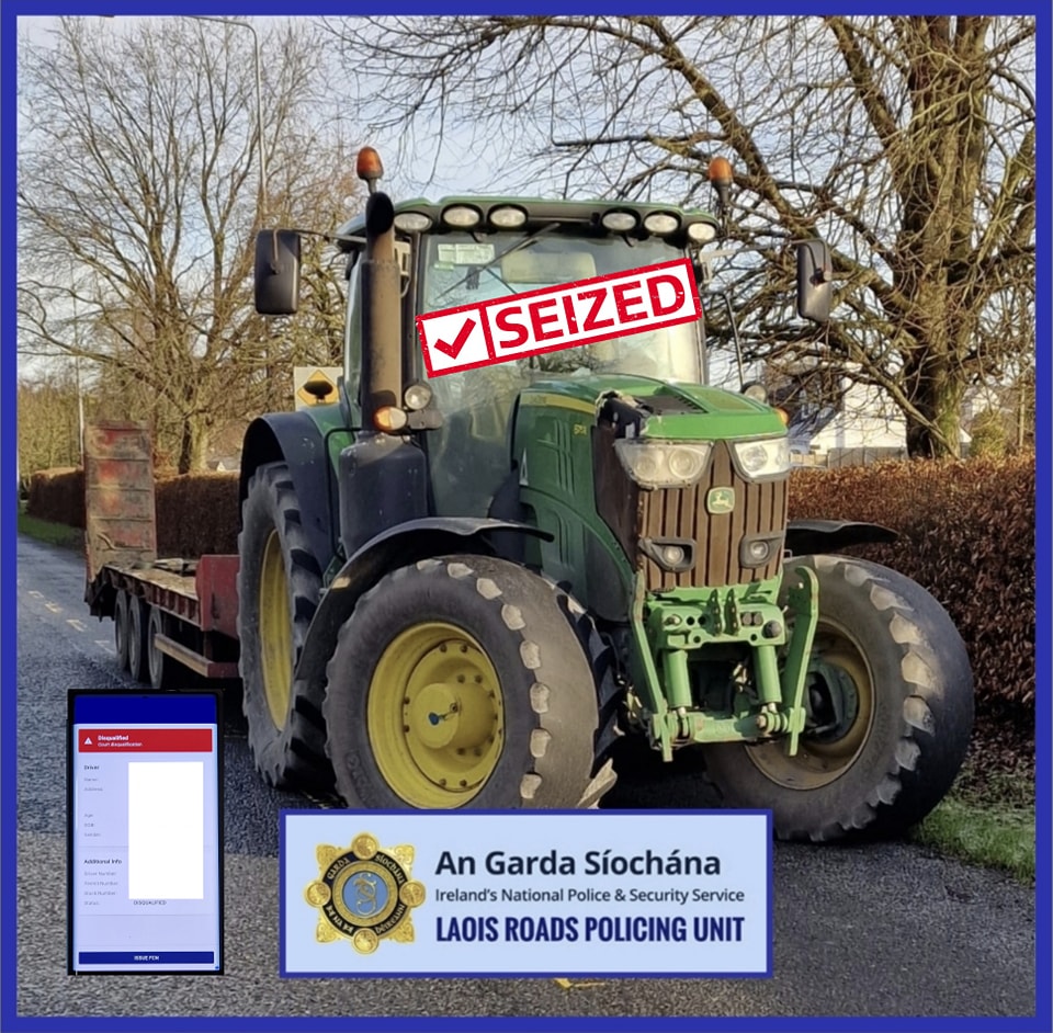 Driver arrested as gardai seize tractor on road in the Midlands ...